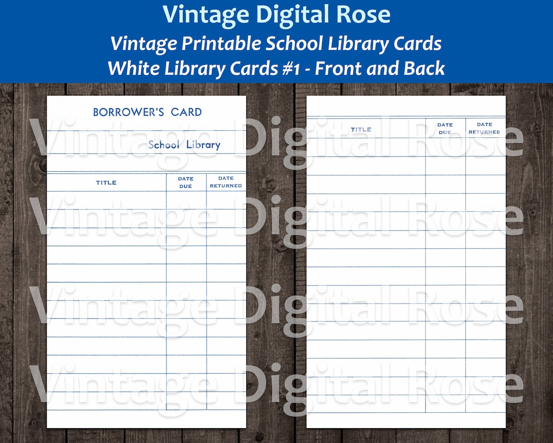 Vintage Printable White School Library Card #1 Front and Back Digital ...