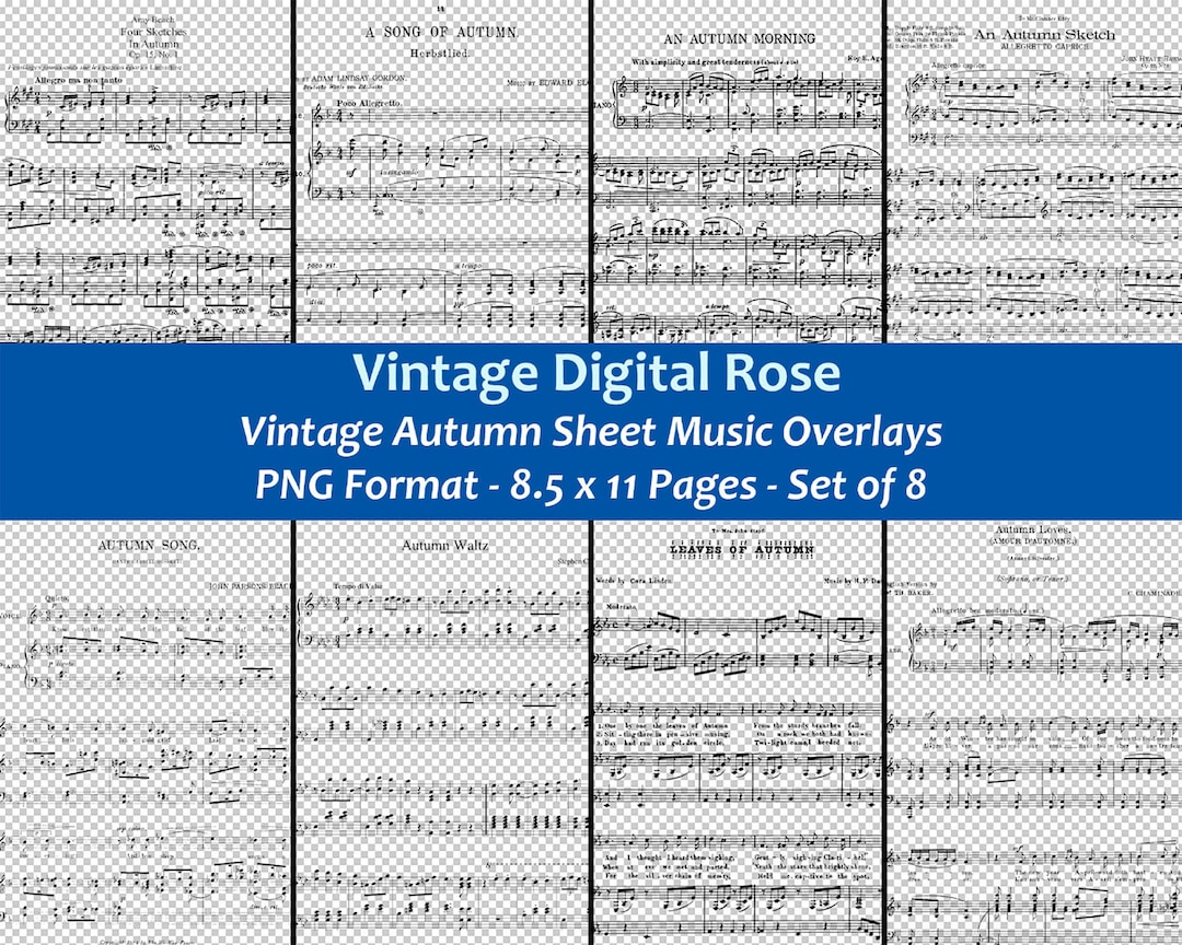 Fall Autumn Vintage Sheet Music Overlays - 8 8.5x11 Sheet Music PNG ...