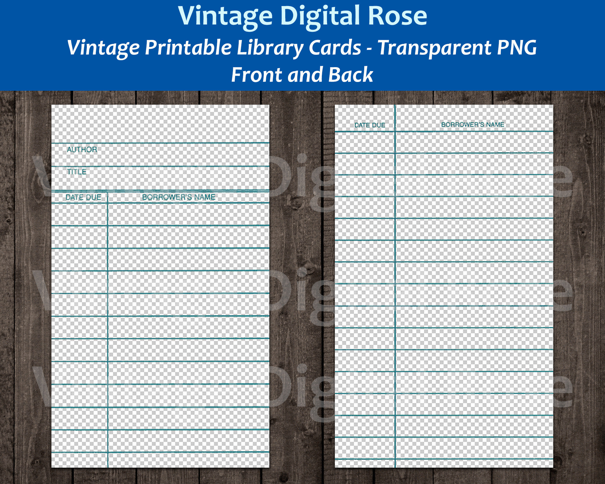 Vintage Printable Library Card Front and Back Transparent PNG - Etsy