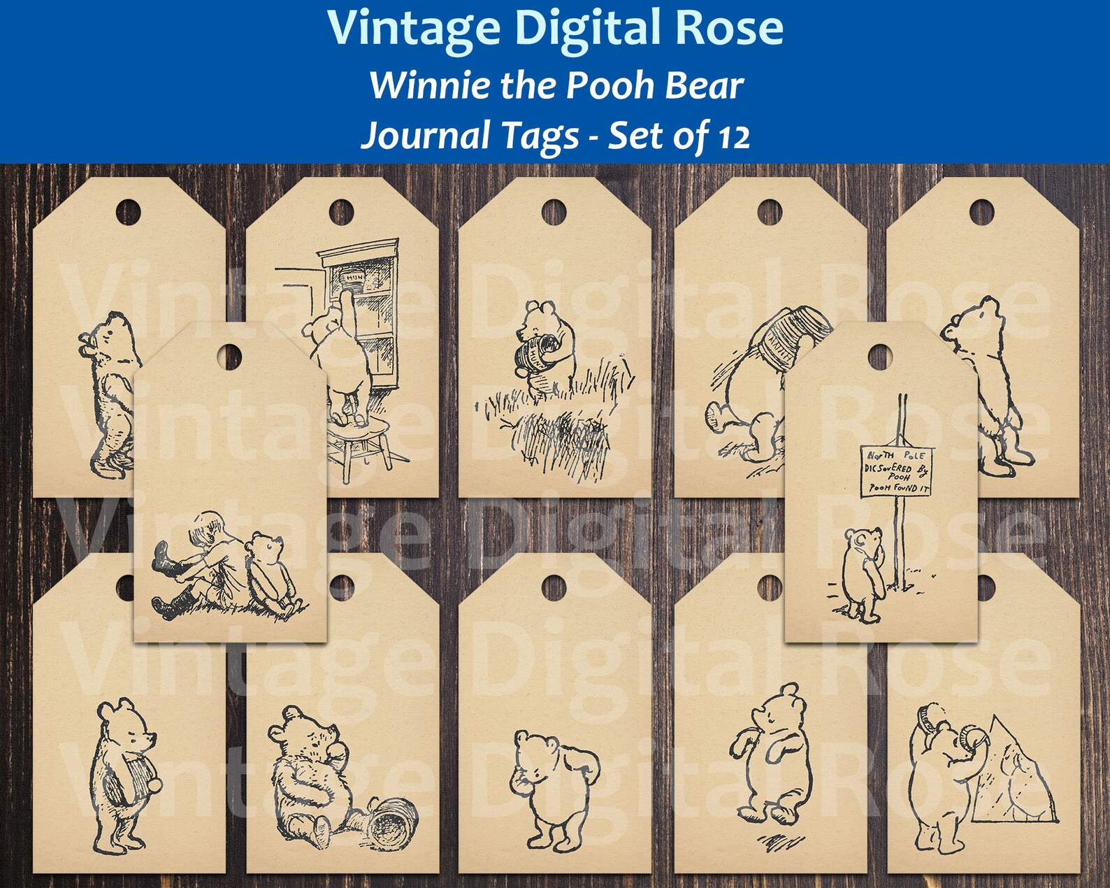 Journal Tags - Vintage Winnie the Pooh Bear A. A. Milne Book Pages ...