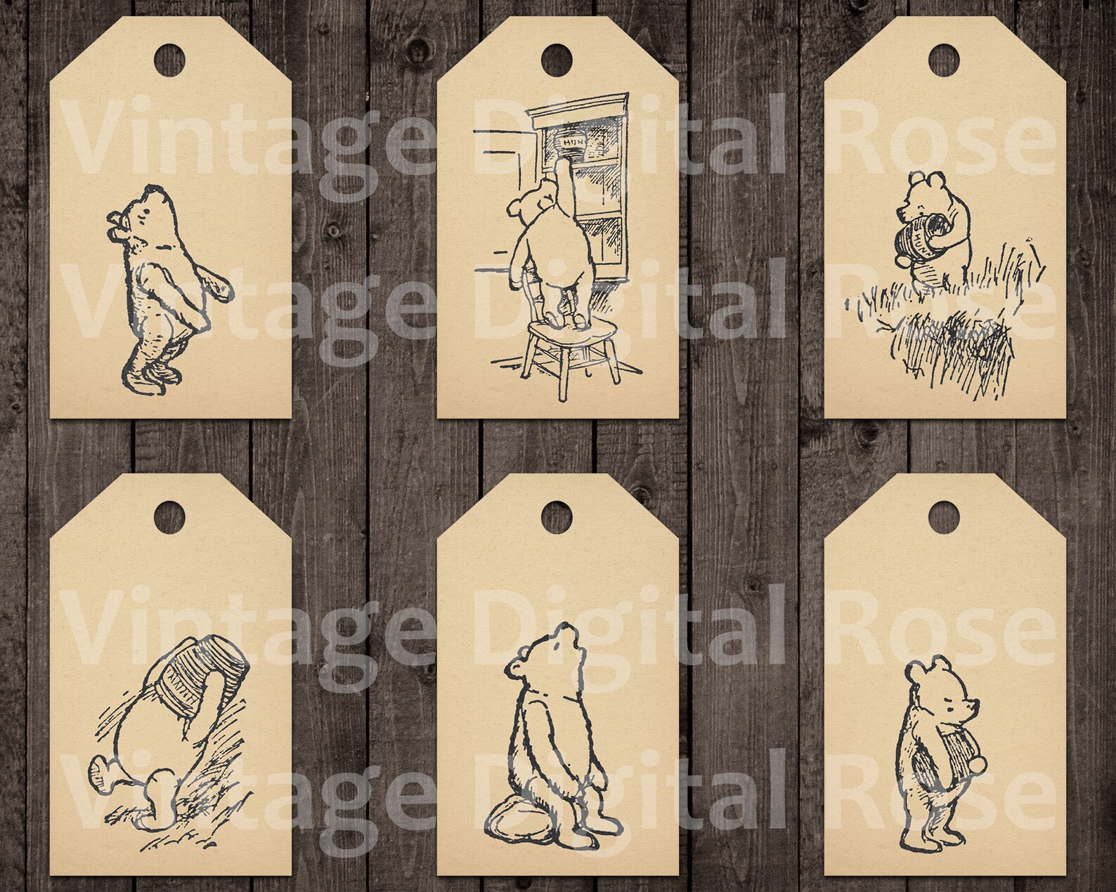 Journal Tags - Vintage Winnie the Pooh Bear A. A. Milne Book Pages ...