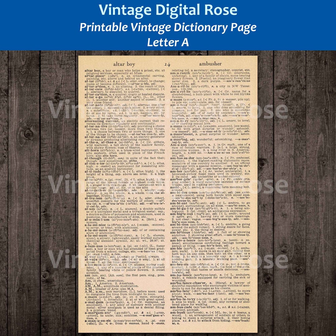 Vintage Dictionary Page Printable