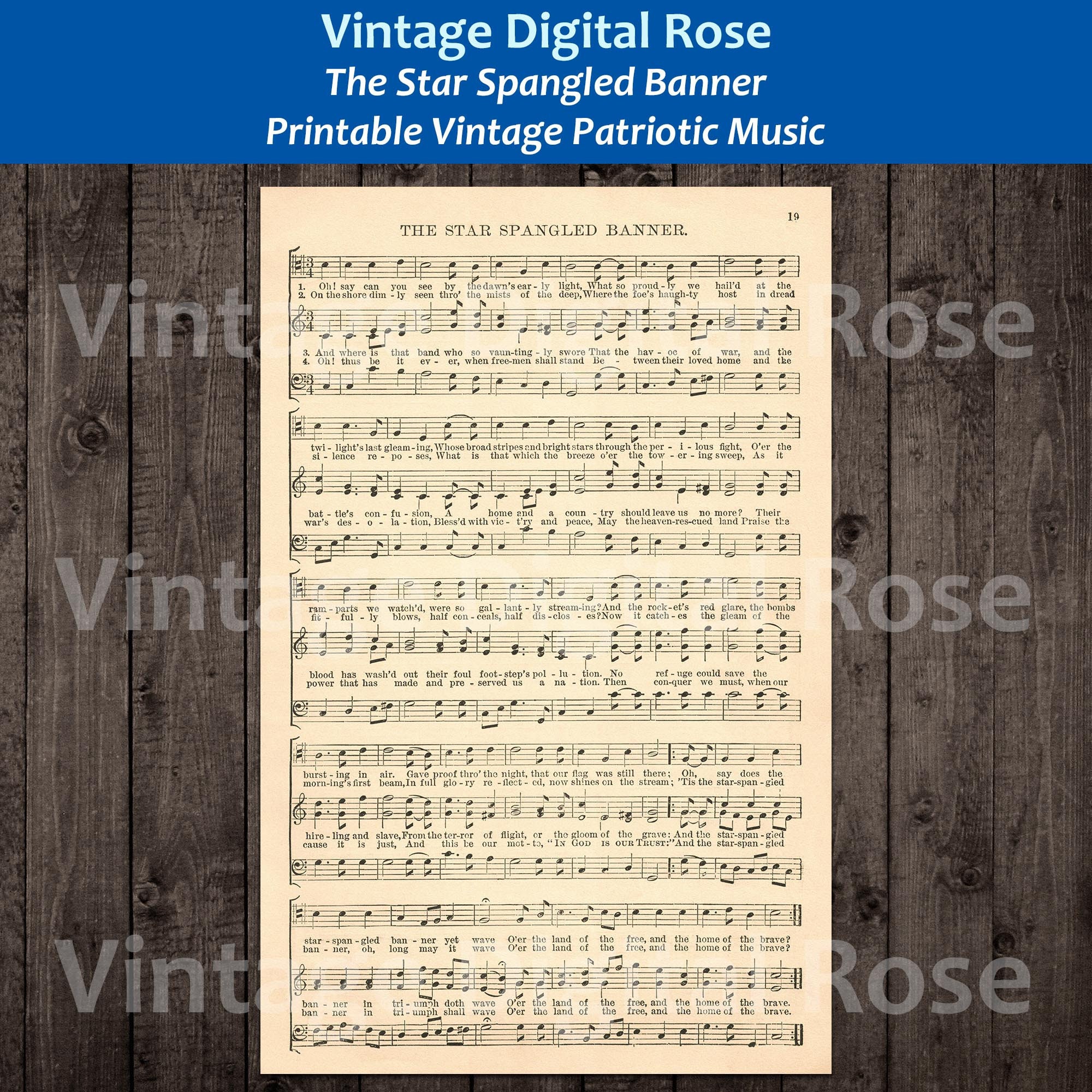 The Star-spangled Banner Printable Vintage Patriotic Sheet Music - Etsy