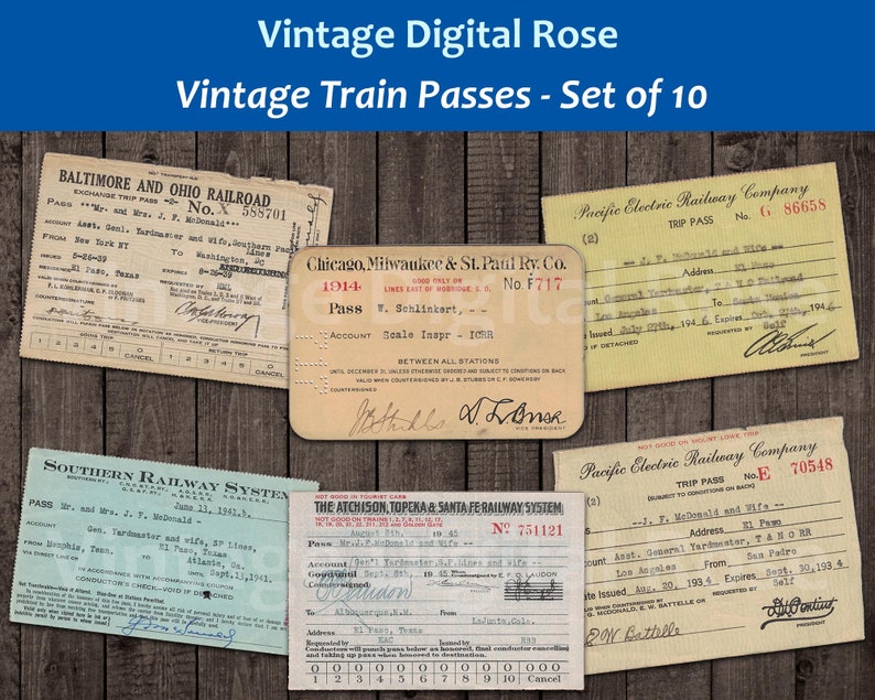 Vintage Printable Vintage Train Passes Railroad Tickets - Etsy