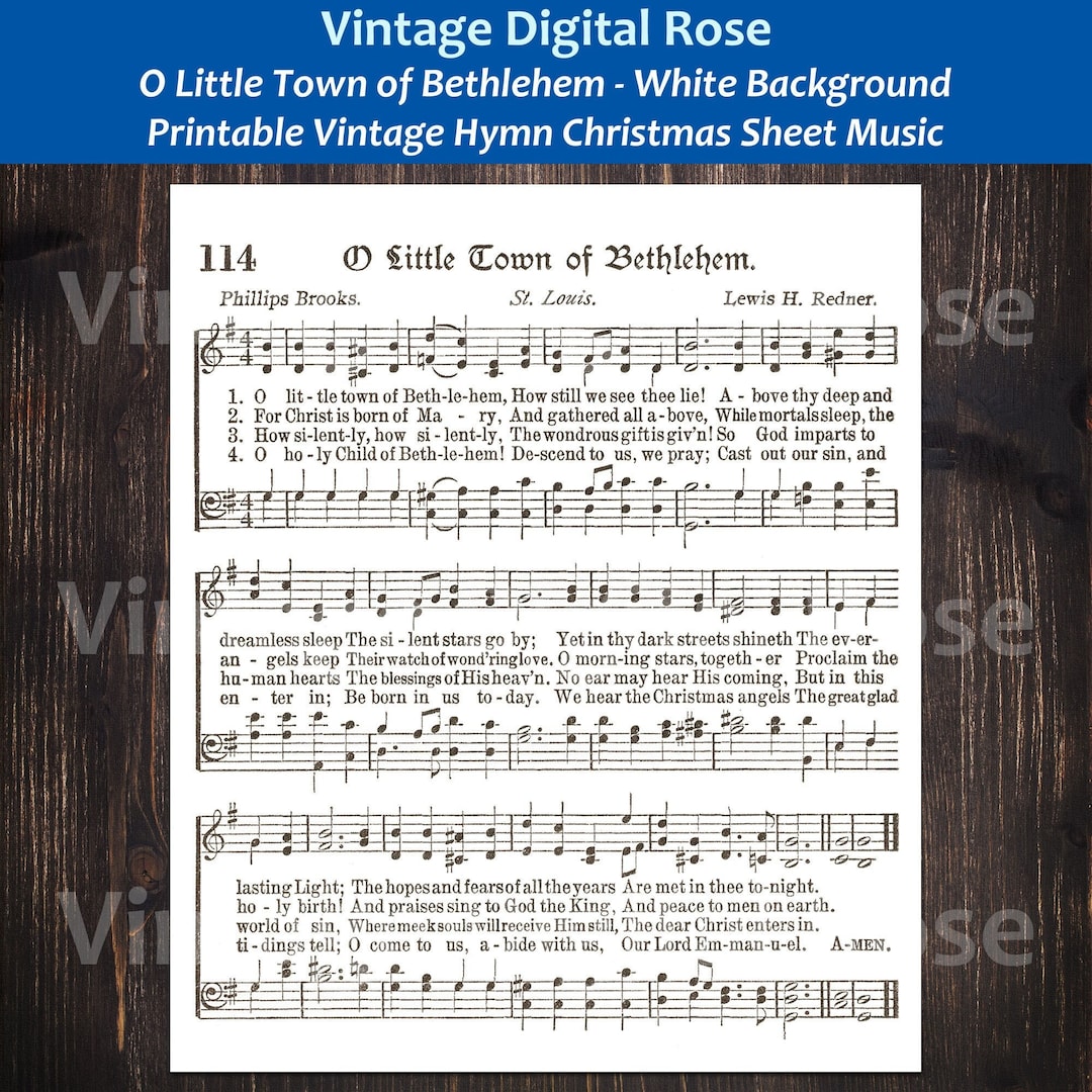 O Little Town of Bethlehem White Background Printable Vintage Christmas ...