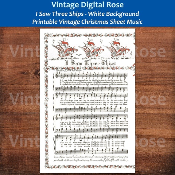 I Saw Three Ships Printable Vintage Christmas Hymn Carol Sheet | Etsy