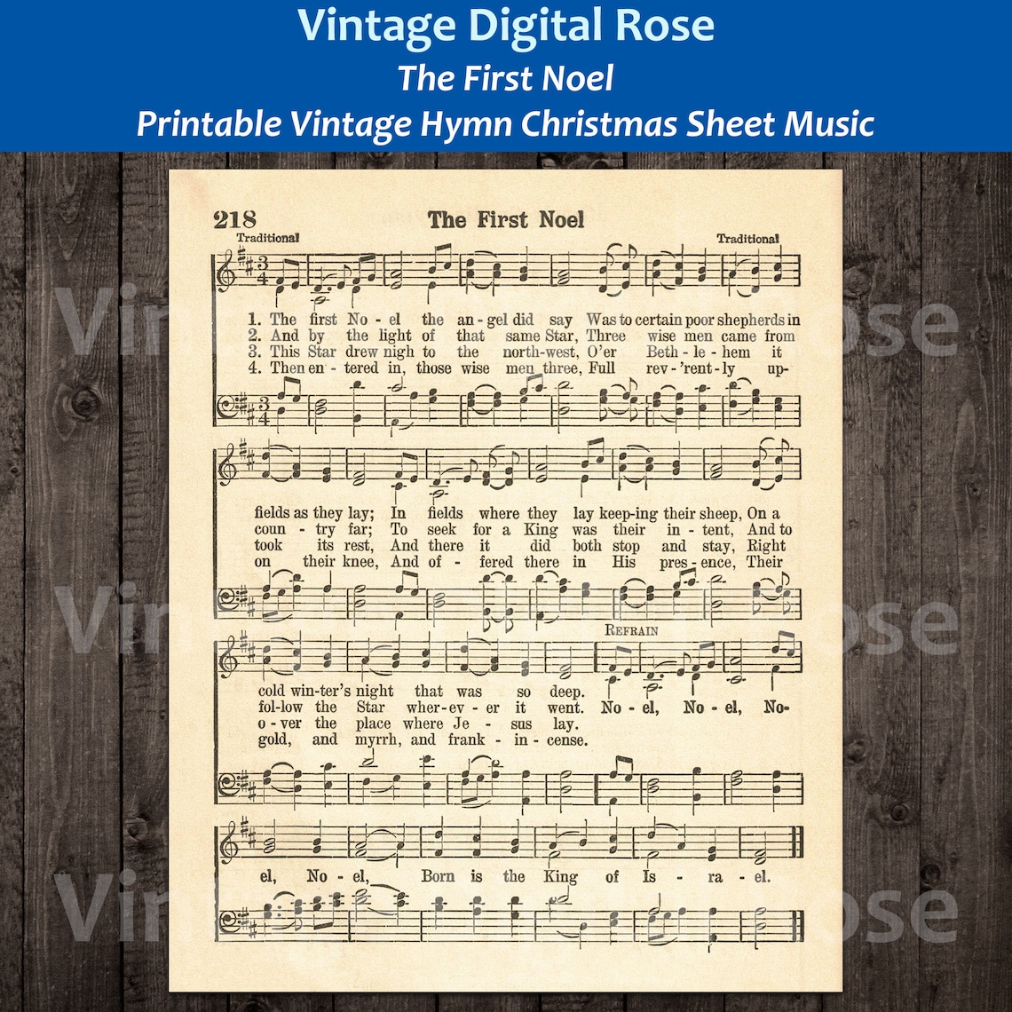 The First Noel Nowell Printable Vintage Christmas Hymn Carol Sheet ...