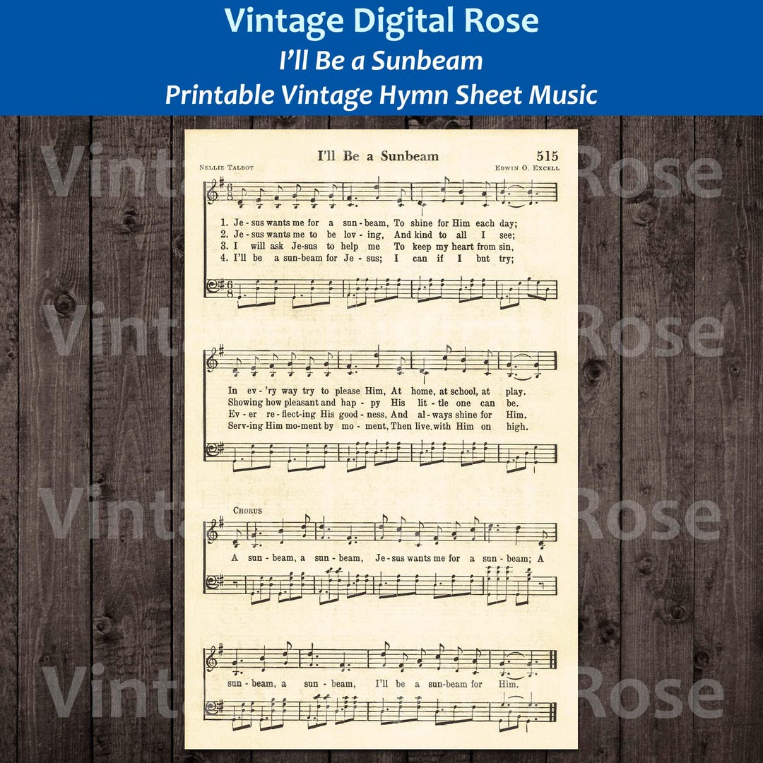 I'll Be a Sunbeam Printable Vintage Hymn Sheet Music - Etsy