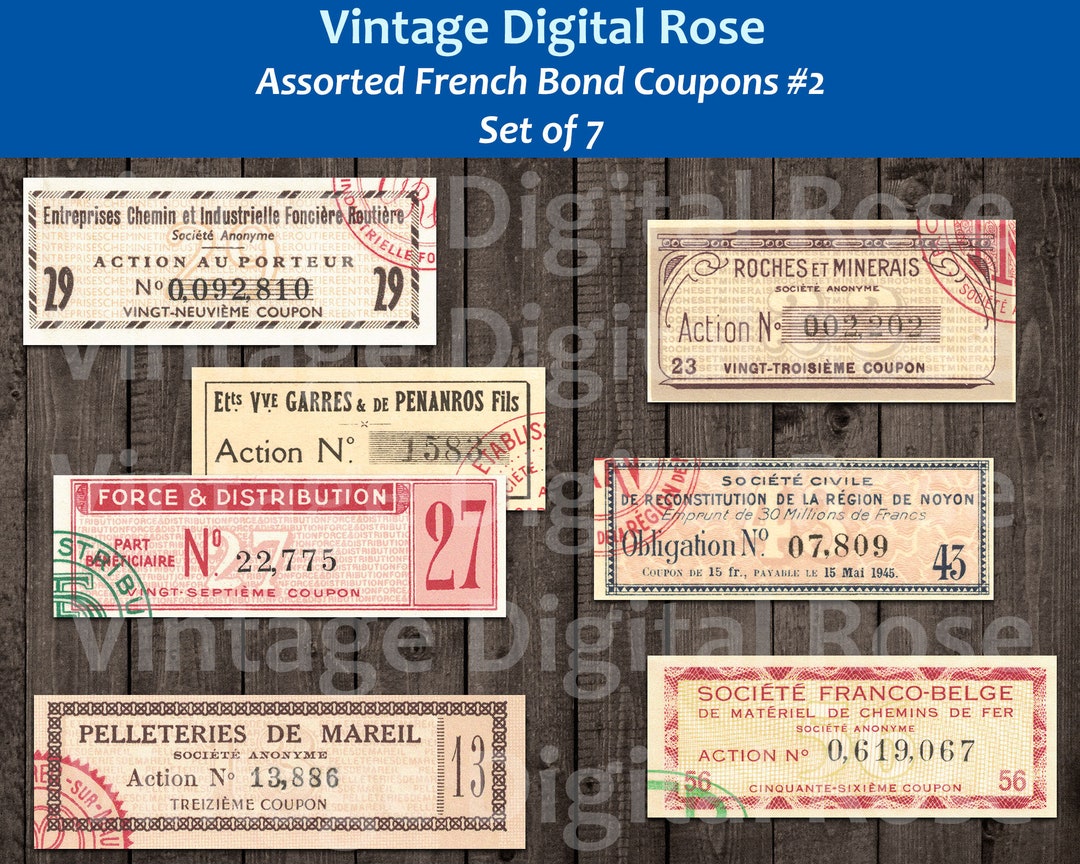 Vintage Printable French Bond Coupons Assorted Red Brown Neutral ...