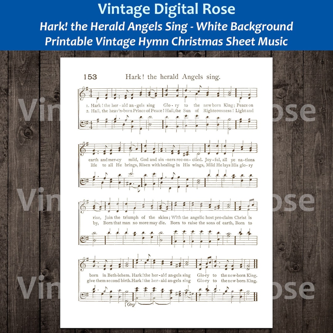 Hark! the Herald Angels Sing Printable Vintage Christmas Hymn Sheet ...
