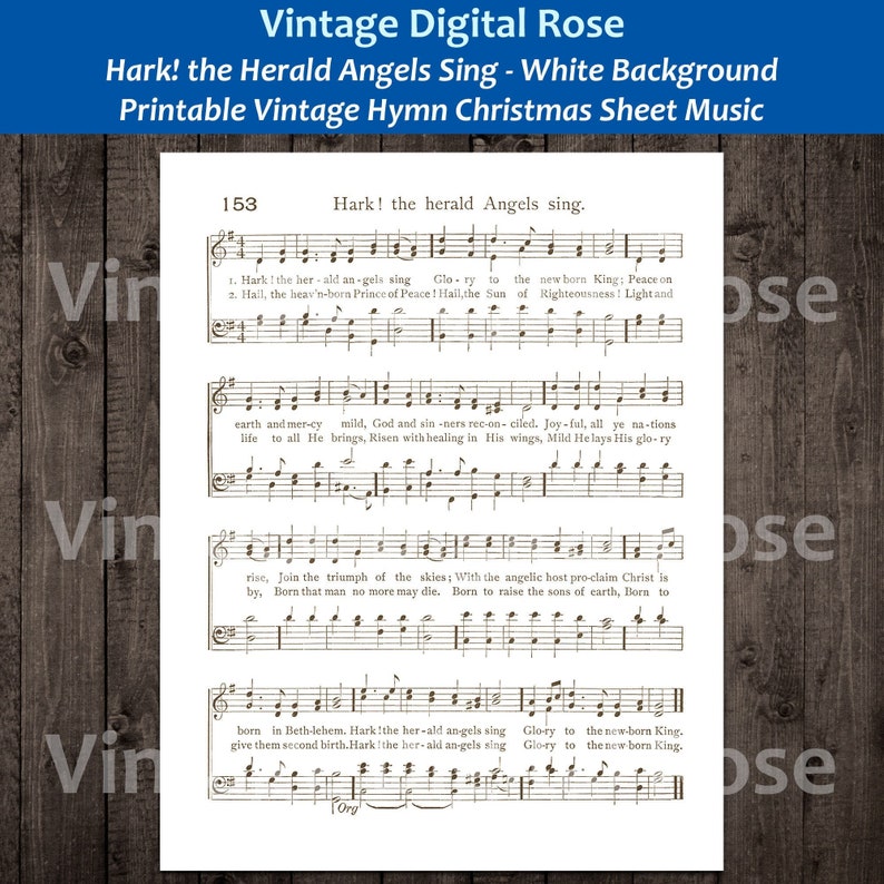 Hark the Herald Angels Sing Printable Vintage Christmas Hymn Sheet ...
