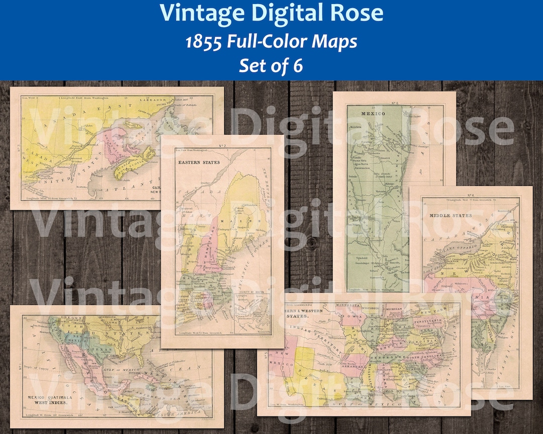 Vintage Printable 1855 Maps North America United States Canada Mexico ...
