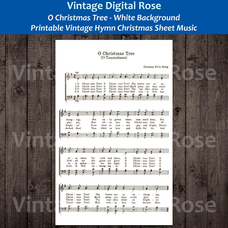O Christmas Tree White Background Printable Vintage Christmas Hymn ...