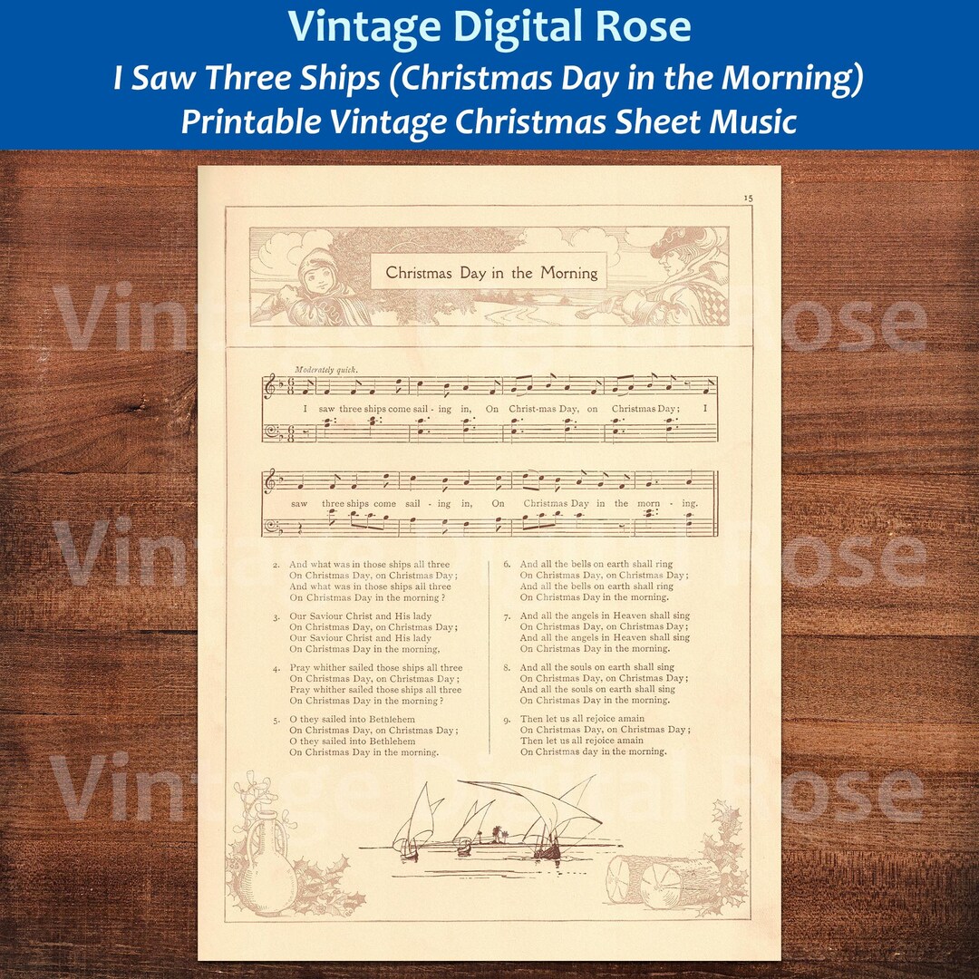 I Saw Three Ships Christmas Day in the Morning Printable Vintage ...