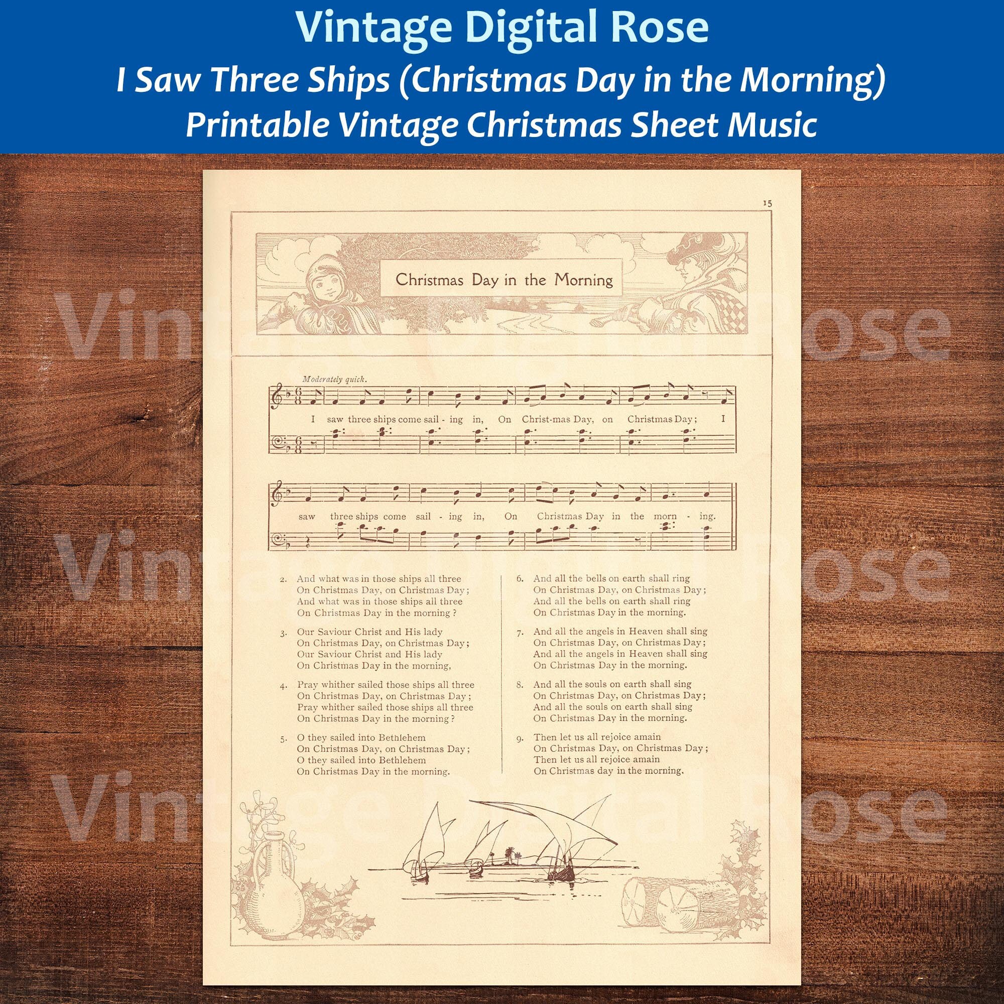 I Saw Three Ships Christmas Day in the Morning Printable Vintage ...