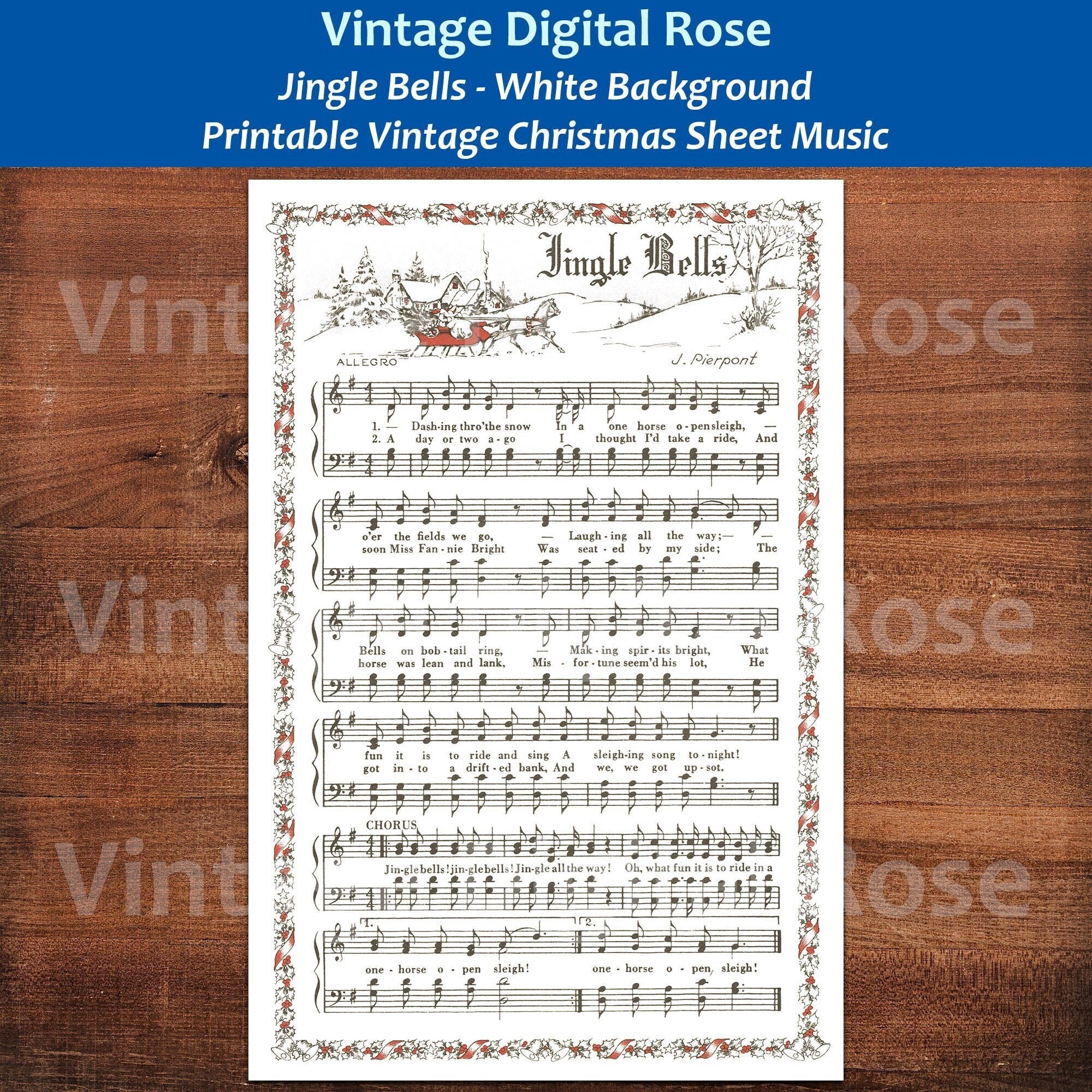 Jingle Bells Printable Vintage Christmas Hymn Carol Sheet Music Color ...