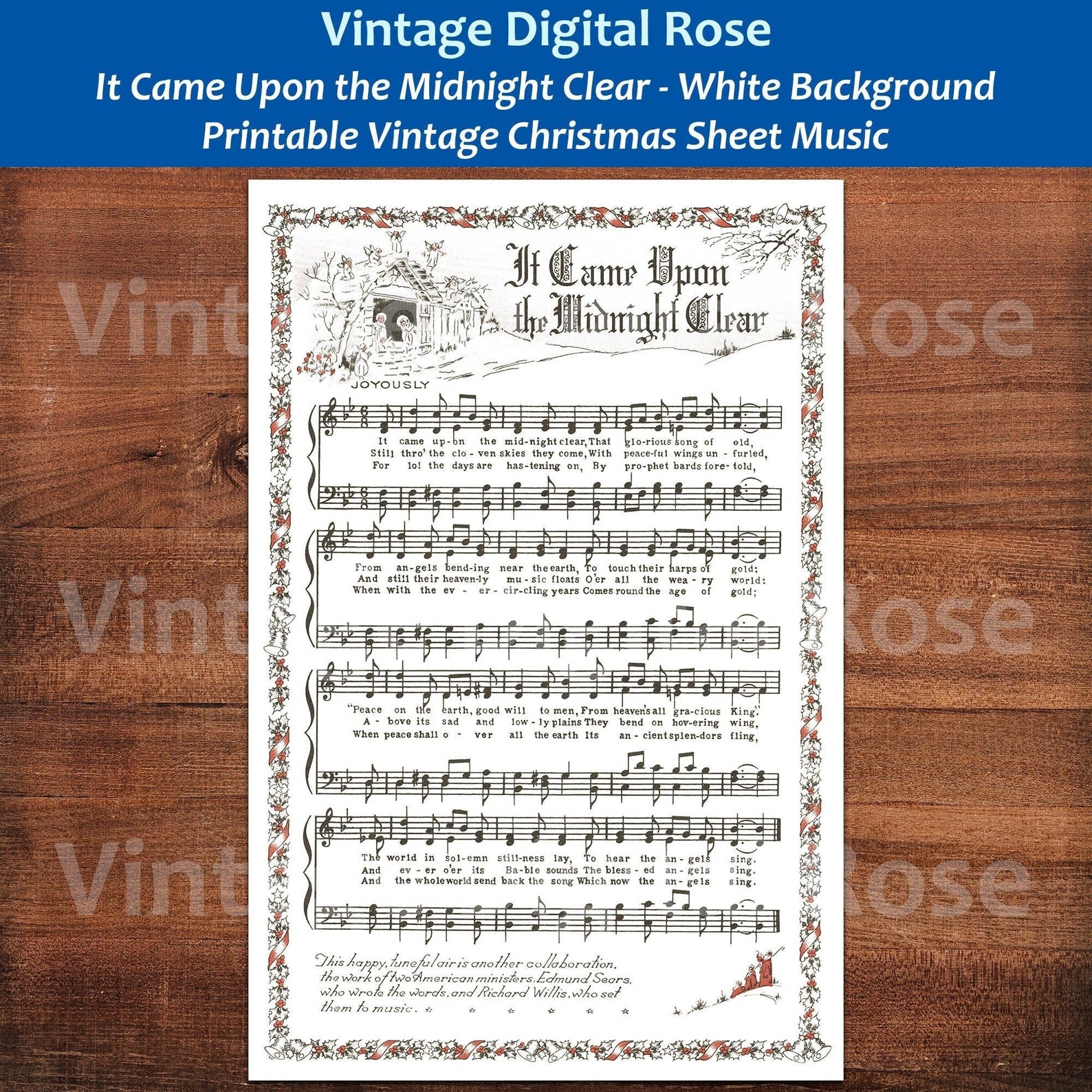 It Came Upon the Midnight Clear Printable Vintage Christmas Hymn Carol ...