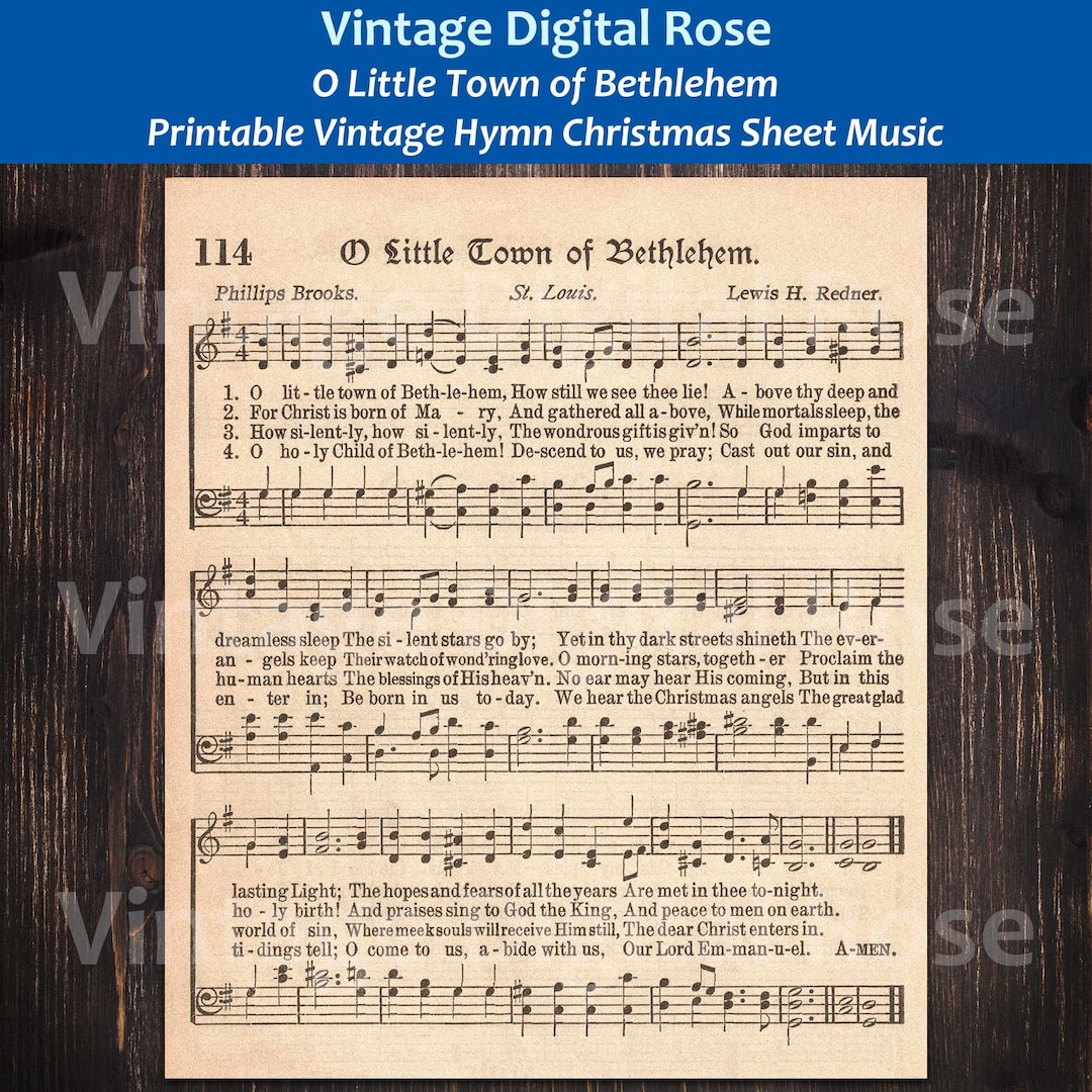 O Little Town of Bethlehem Printable Vintage Christmas Hymn Carol Sheet ...