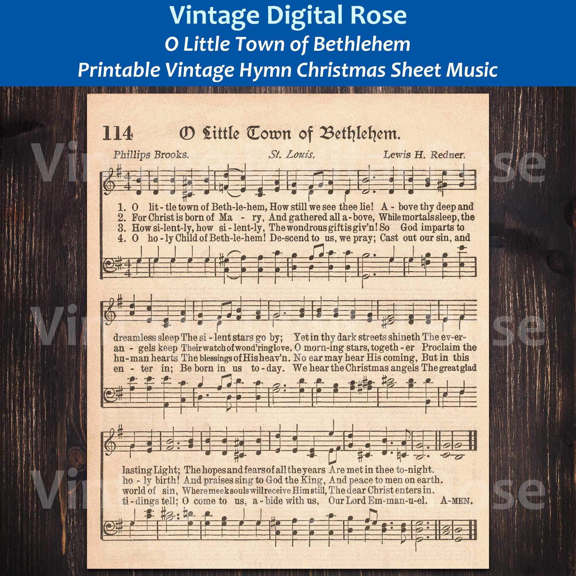 O Little Town of Bethlehem Printable Vintage Christmas Hymn Carol Sheet ...