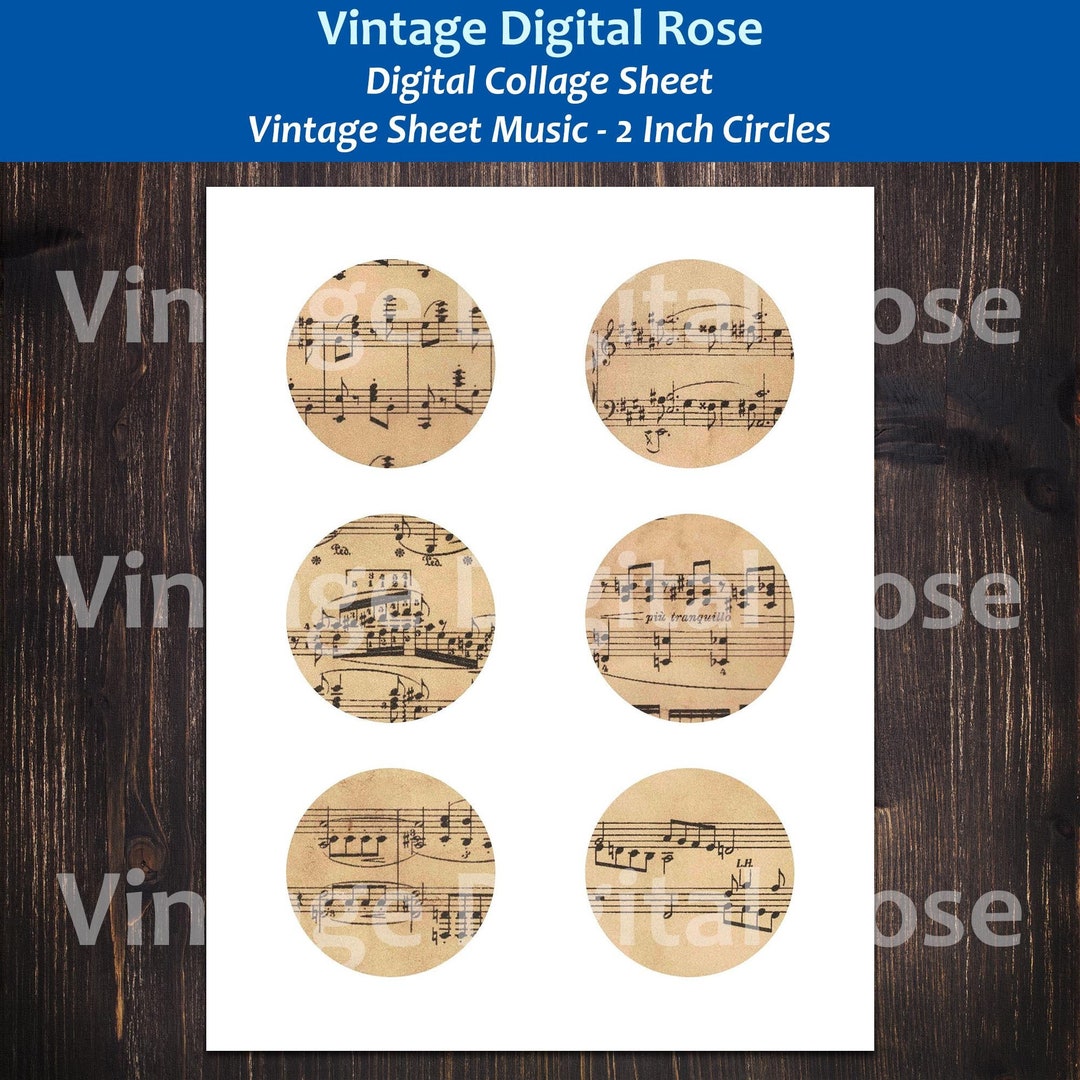 Vintage Sheet Music - Digital Collage Sheet - 2 Inch Circles - Etsy