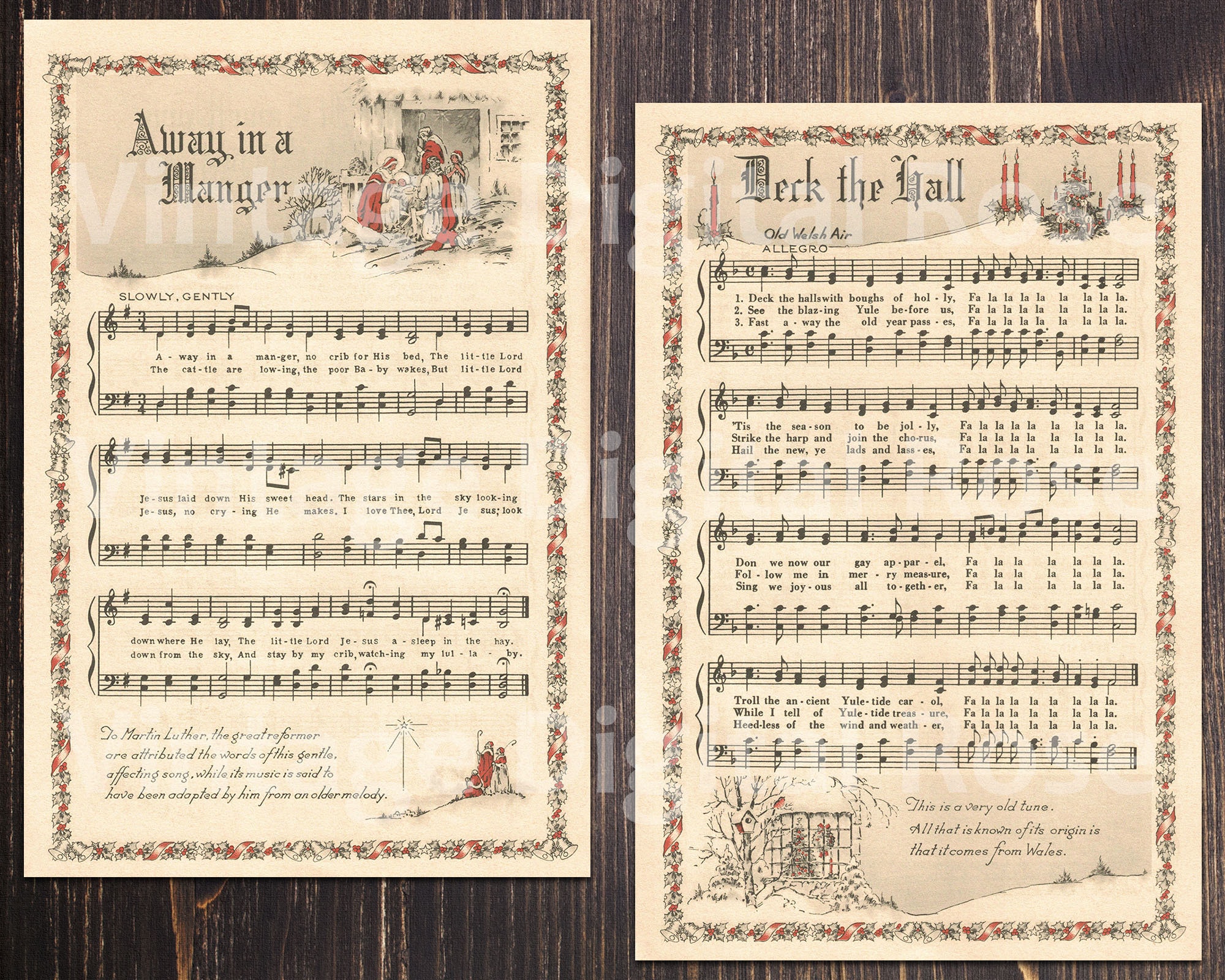 Printable Vintage Christmas Carols Color Illustrations Best - Etsy
