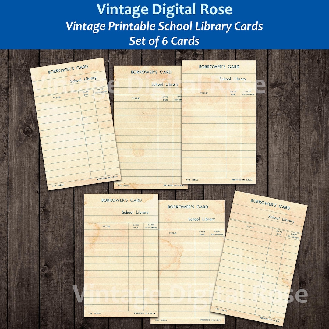 Vintage Printable Beige School Library Cards With Blue Lines Digital ...