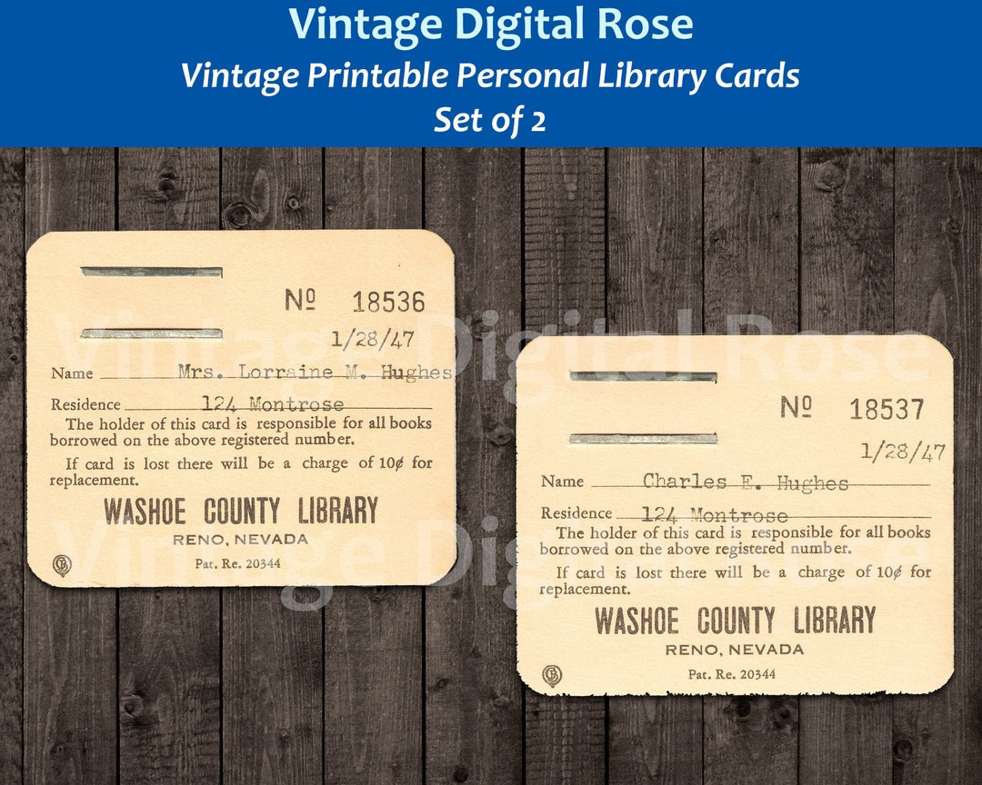 Vintage Printable Personal Library Checkout Cards 1940s Digital JPG PNG ...