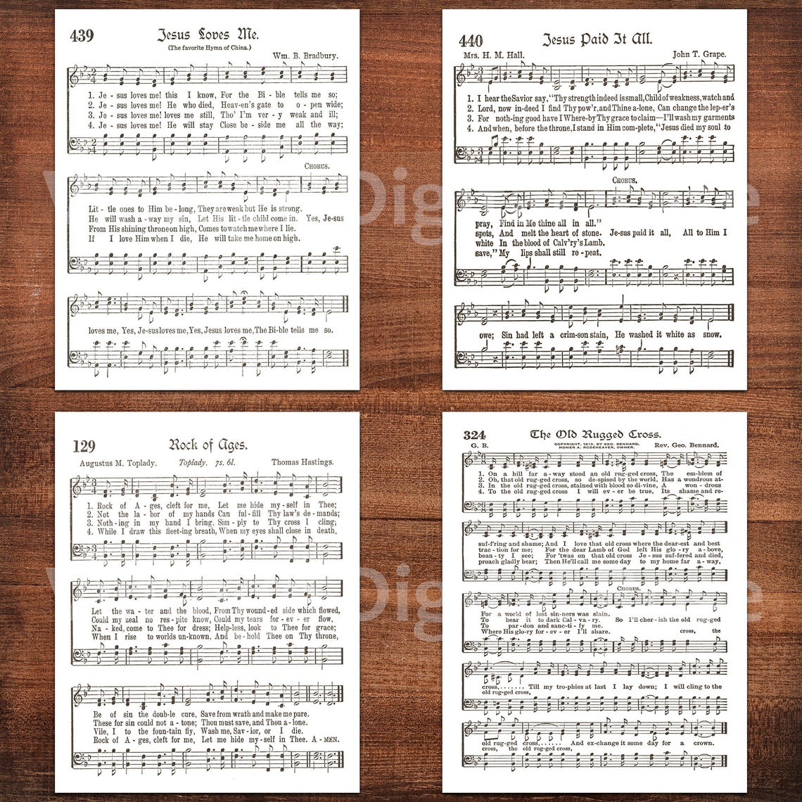Printable Vintage Hymns Set of 8 Sheet Music Best Sellers Top Songs ...