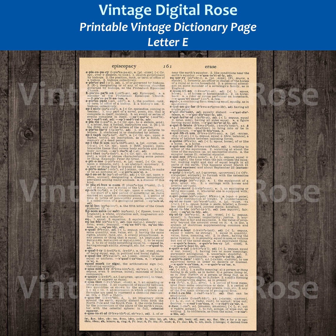 Letter E Vintage Printable Dictionary Page | Etsy