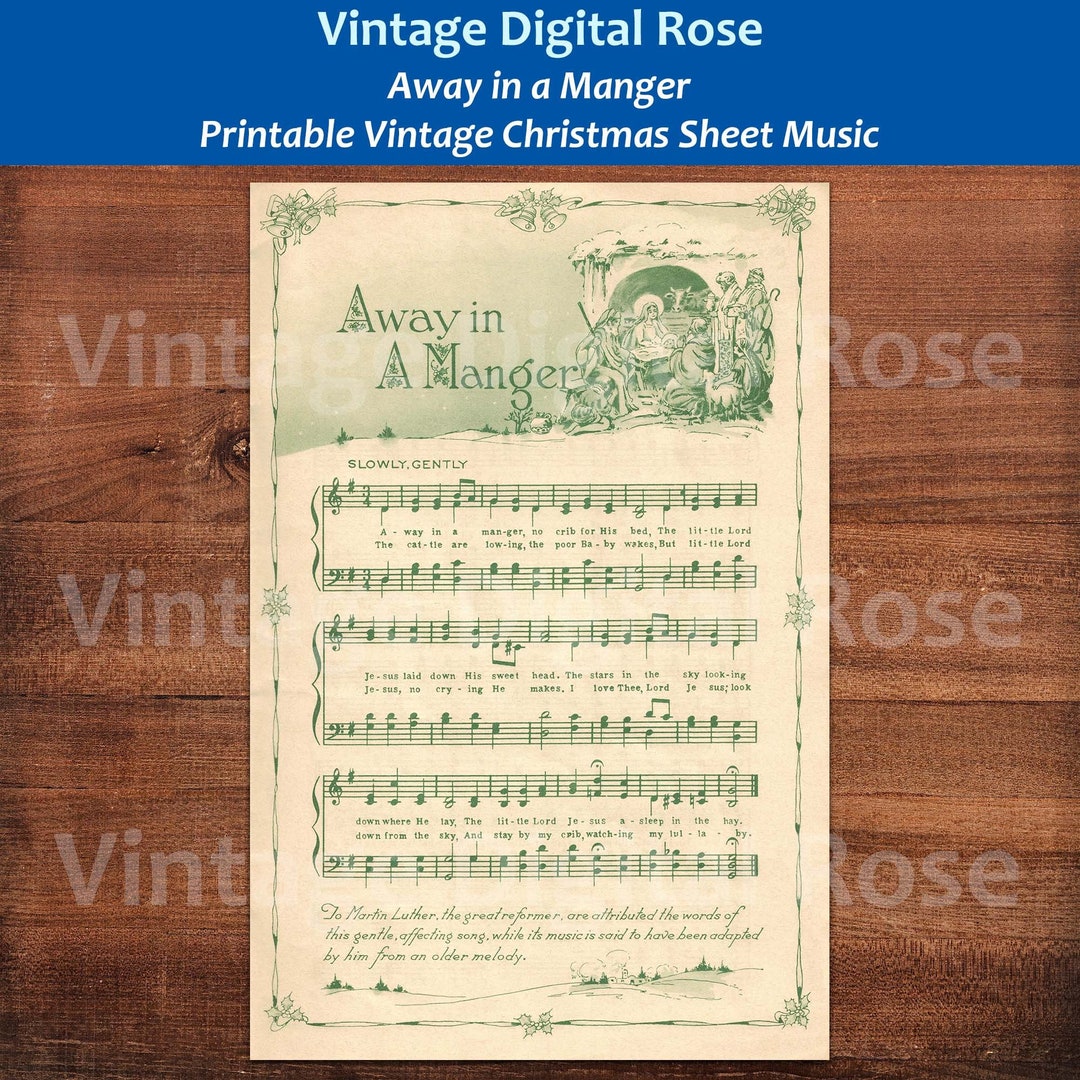 Away in a Manger Printable Vintage Christmas Hymn Carol Sheet Music ...