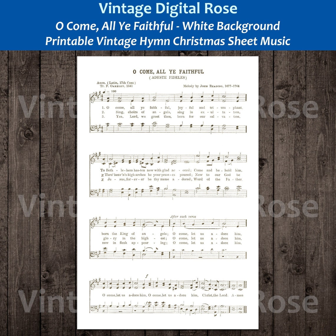 O Come All Ye Faithful Printable Vintage Christmas Hymn Sheet - Etsy