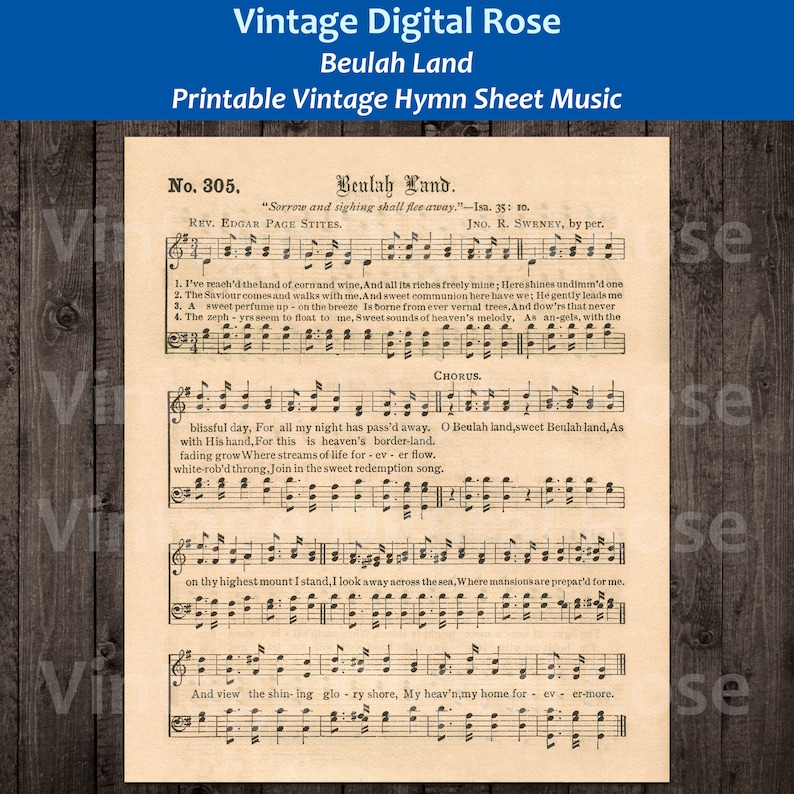 Beulah Land Printable Vintage Gospel Hymn Sheet Music - Etsy