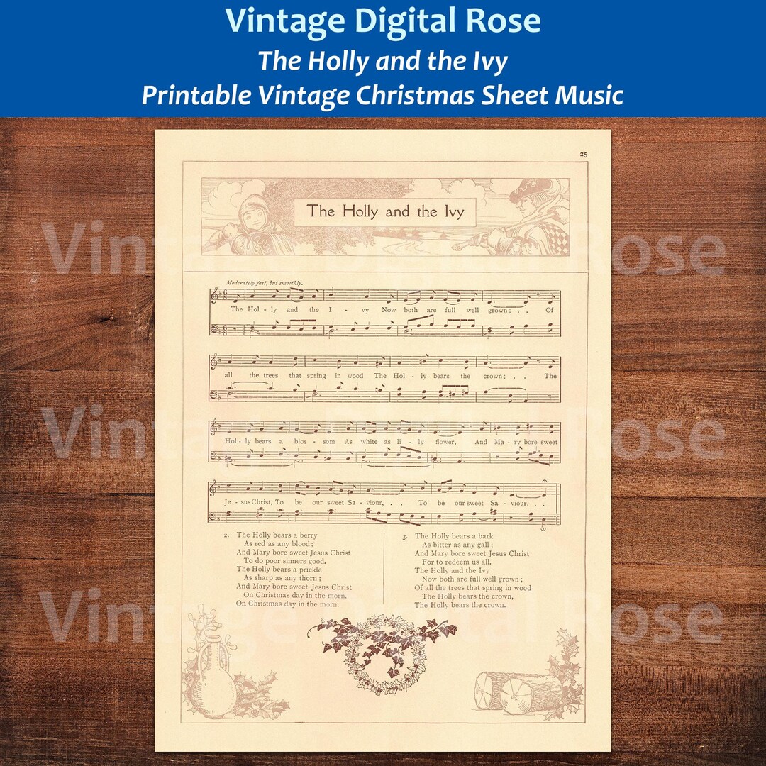 The Holly and the Ivy Printable Vintage Christmas Hymn Carol Sheet ...