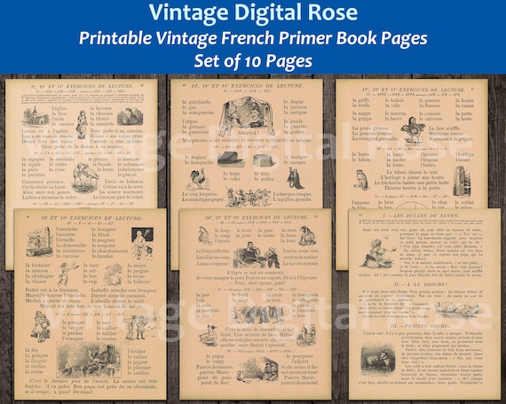 10 Vintage French Primer Textbook Pages Unique Early 1900s | Etsy