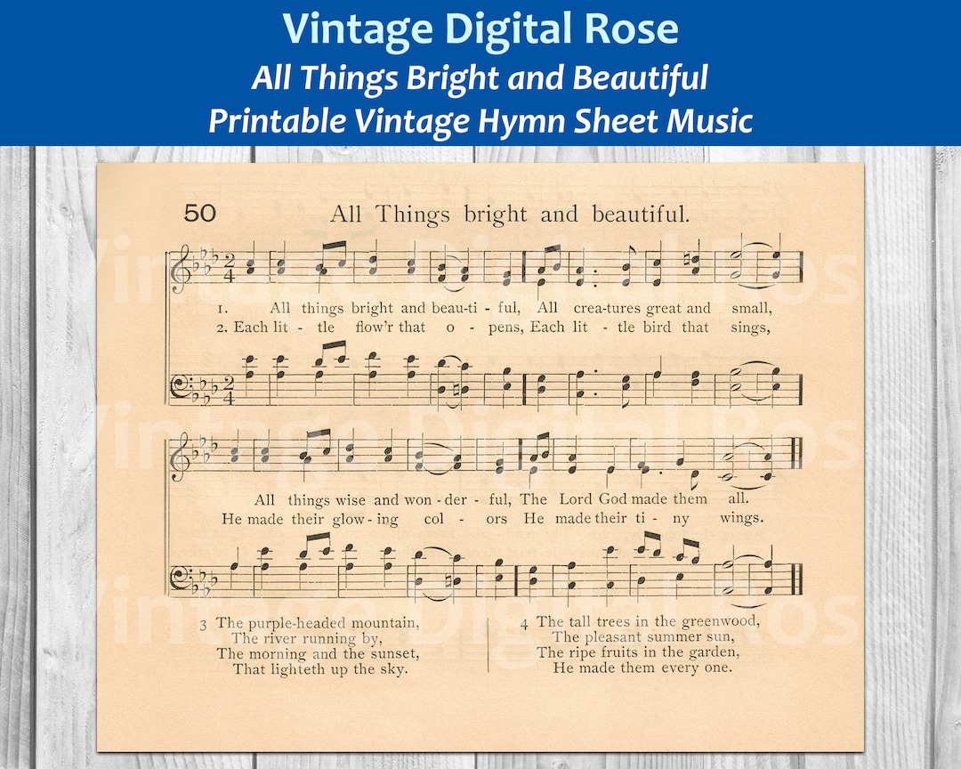 All Things Bright and Beautiful Printable Vintage Hymn Sheet Music - Etsy