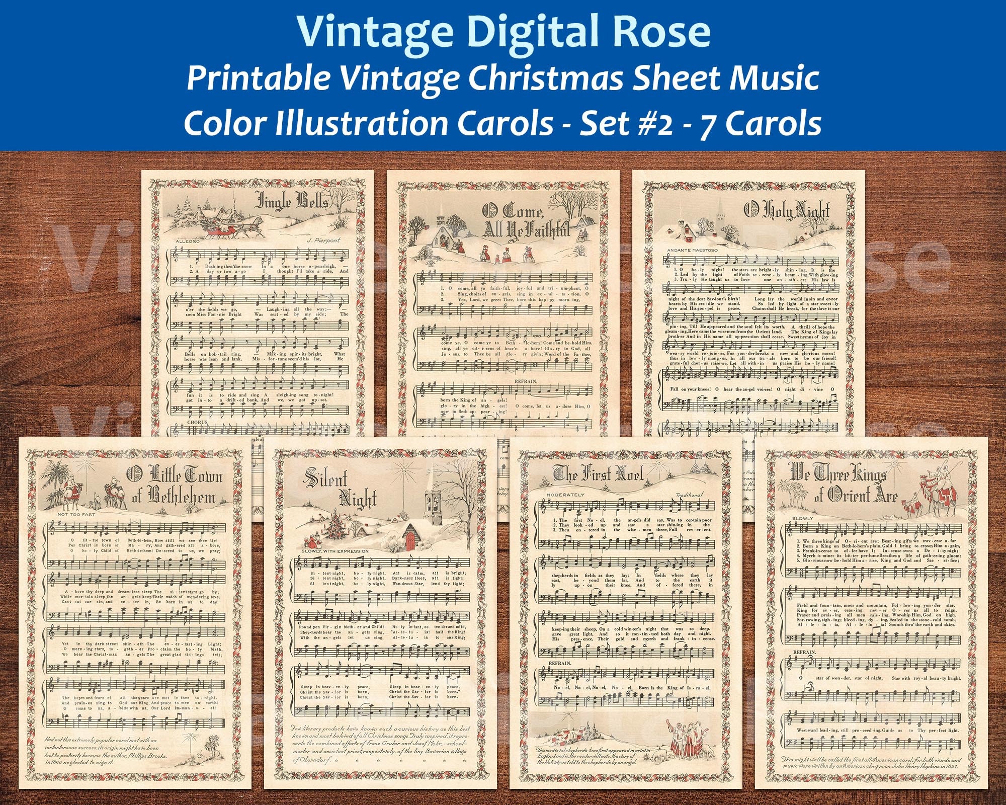 Printable Vintage Christmas Carols Color Illustrations Best Sellers Top ...