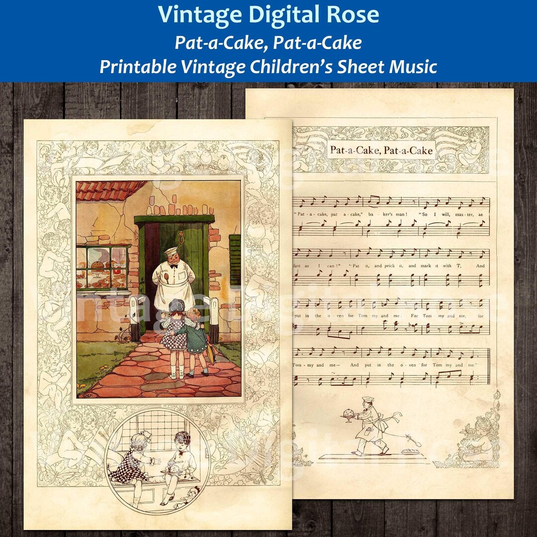 Pat-a-cake, Pat-a-cake Printable Vintage Children's Song Sheet Music ...
