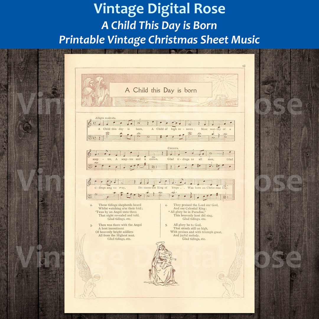 A Child This Day is Born Printable Vintage Christmas Hymn Carol Sheet ...