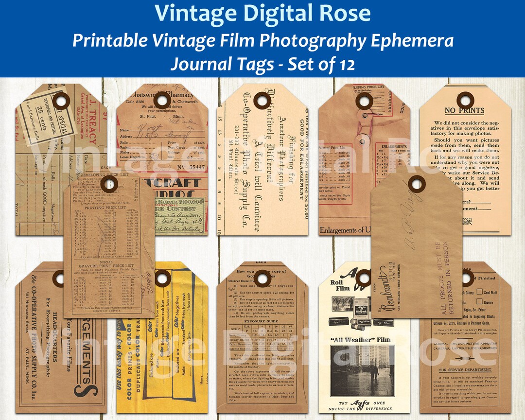 Journal Tags - Vintage Film Photography Ephemera Printable Digital Tags ...
