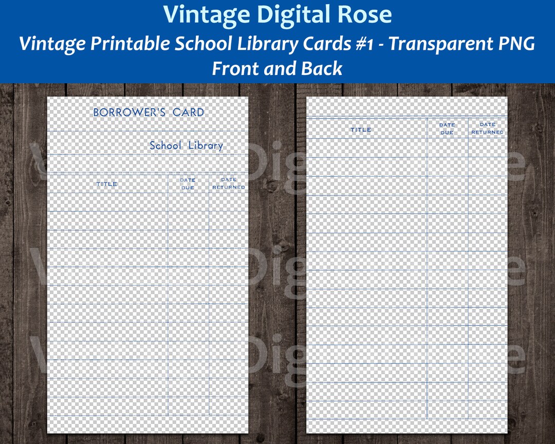 Vintage Printable School Library Card #1 Front and Back Transparent PNG ...