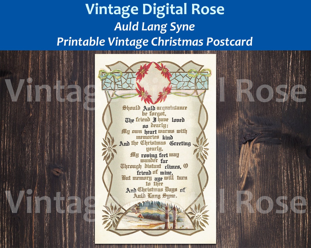 Vintage Printable Digital Christmas New Year's Postcard Auld Lang Syne ...