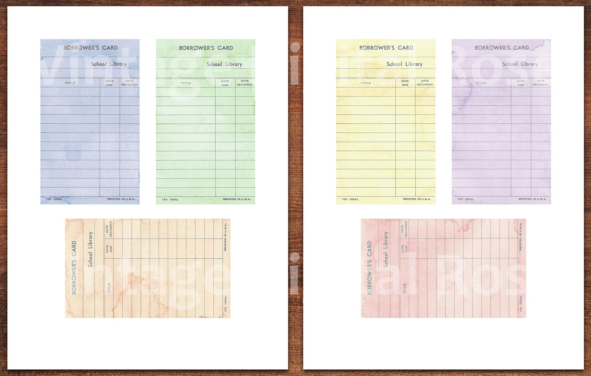 Vintage Printable School Library Cards Muted Pastel Colors | Etsy