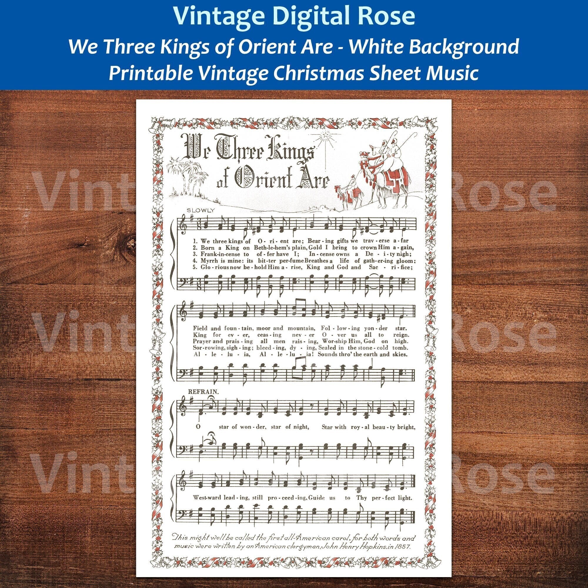 We Three Kings of Orient Are Printable Vintage Christmas Hymn Carol ...