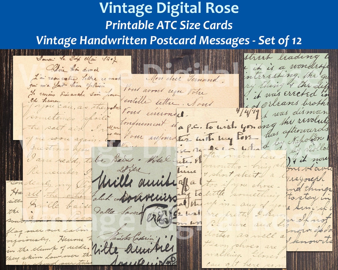 Vintage Postcard Handwritten Messages ATC Size Journal Scrapbook Cards ...