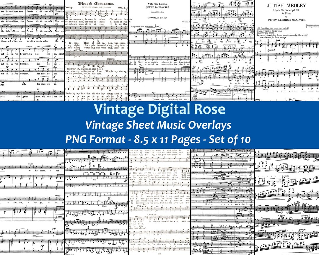 Vintage Sheet Music Overlays - 10 8.5x11 Sheet Music PNG Overlays - Etsy