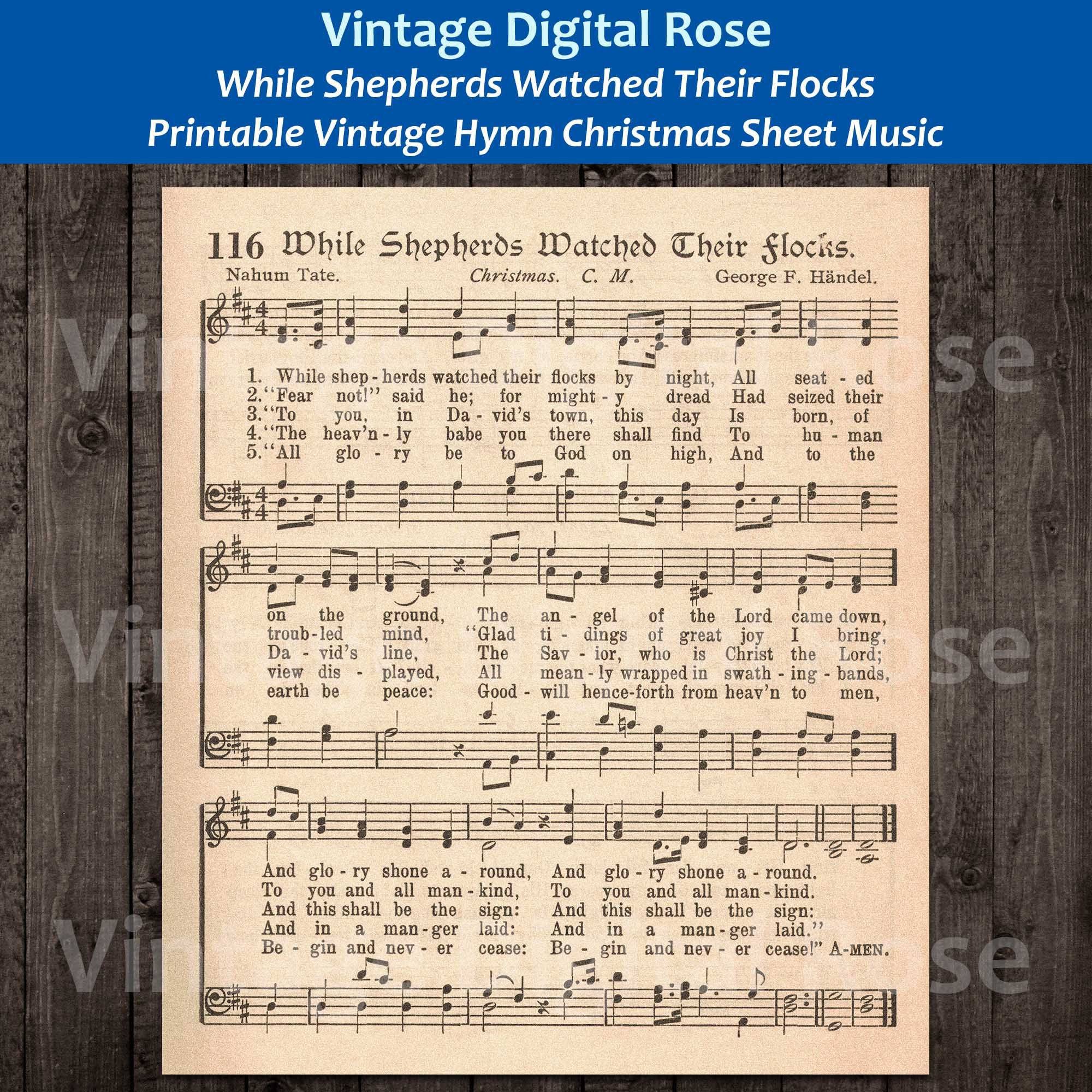 While Shepherds Watched Their Flocks Printable Vintage Christmas Hymn ...