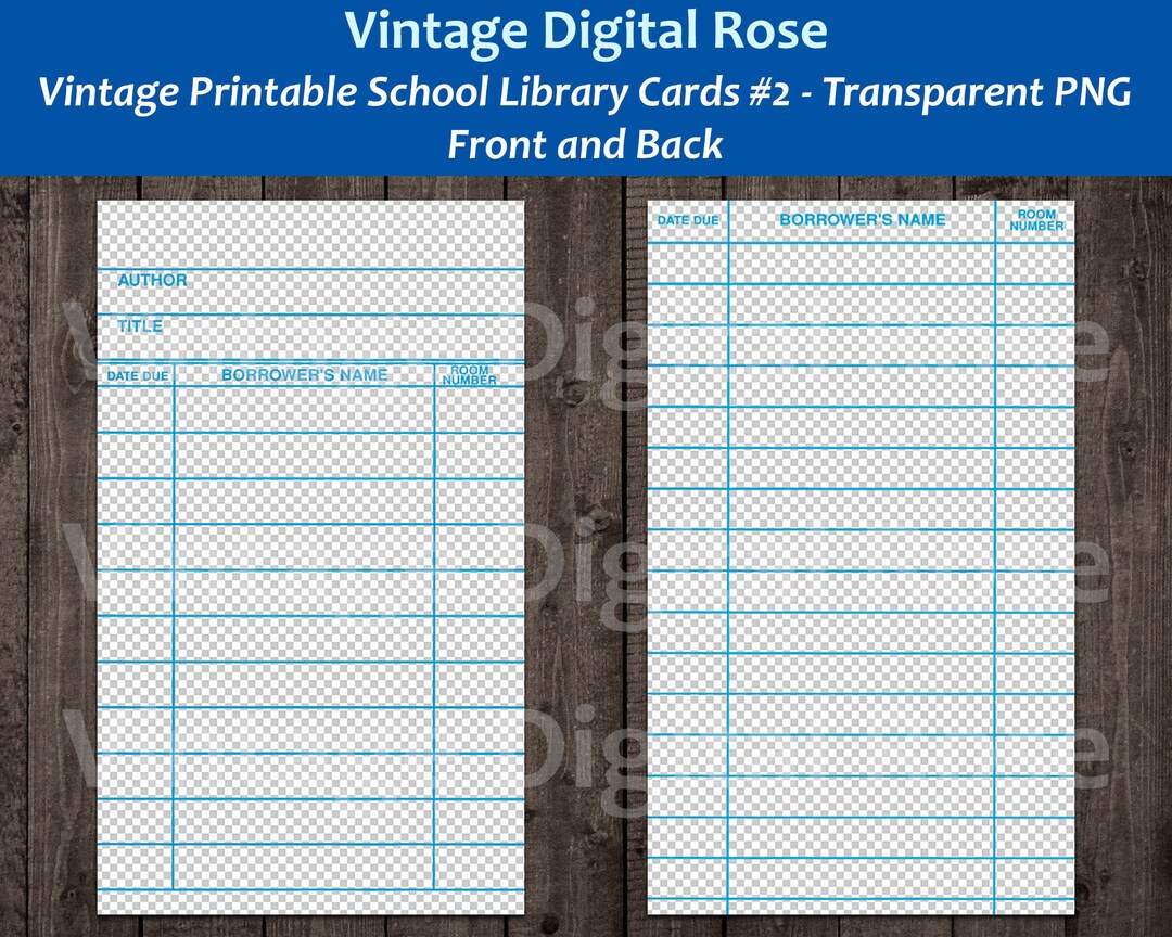 Vintage Printable School Library Card #2 Front and Back Transparent PNG ...