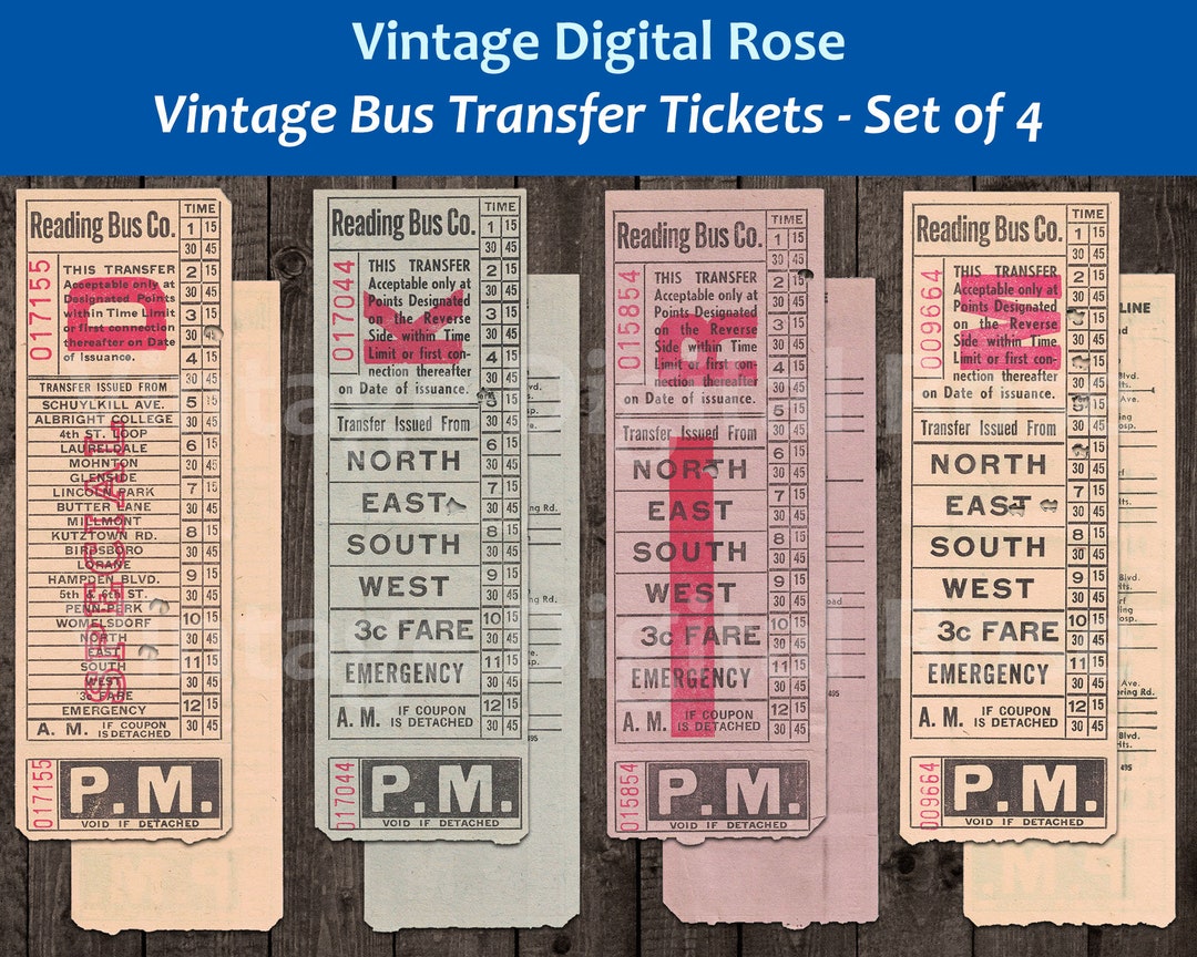 Vintage Printable Vintage Bus Transfer Tickets Digital Collage Sheet ...