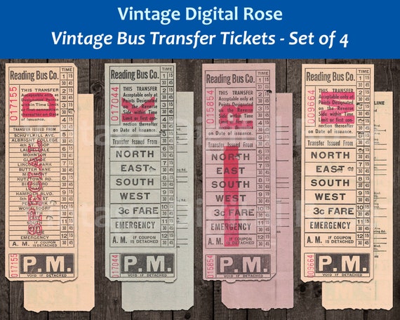 Vintage Printable Vintage Bus Transfer Tickets Digital Collage - Etsy