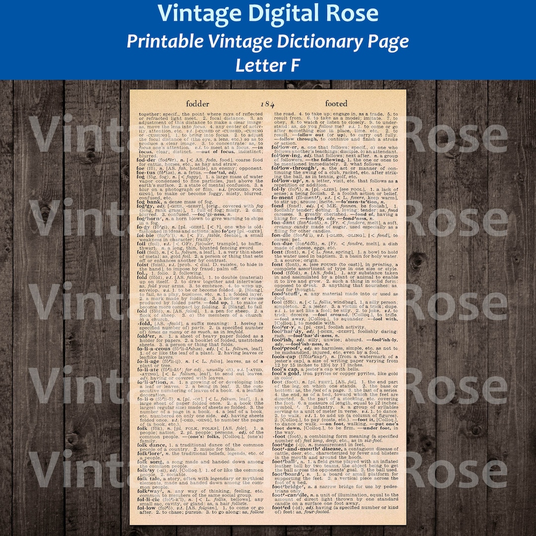 Letter F Vintage Printable Dictionary Page - Etsy